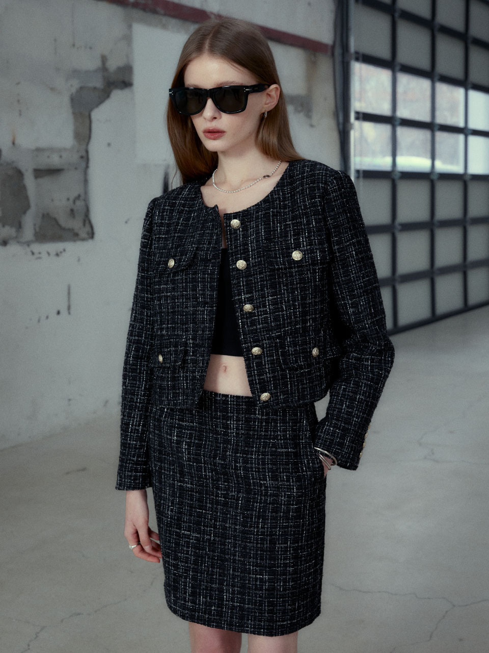 [ESSENTIEL] ENTRE Tweed SET-UP_Black Tweed - HAGO(하고)