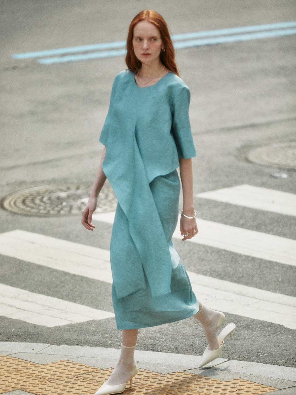 LETE ROBE Drape Linen Dress_Classic Mint - 하고(HAGO)