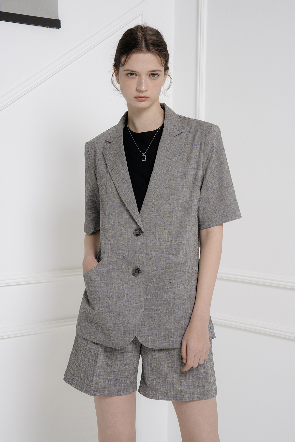 OVERSIZED ROUND POCKET HALF SLEEVE JACKET(GRAY) - HAGO(하고)