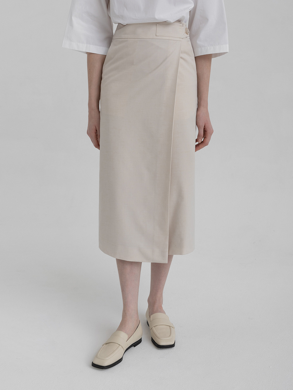 Wool Back Pocket Wrap Skirt (ivory) - 하고