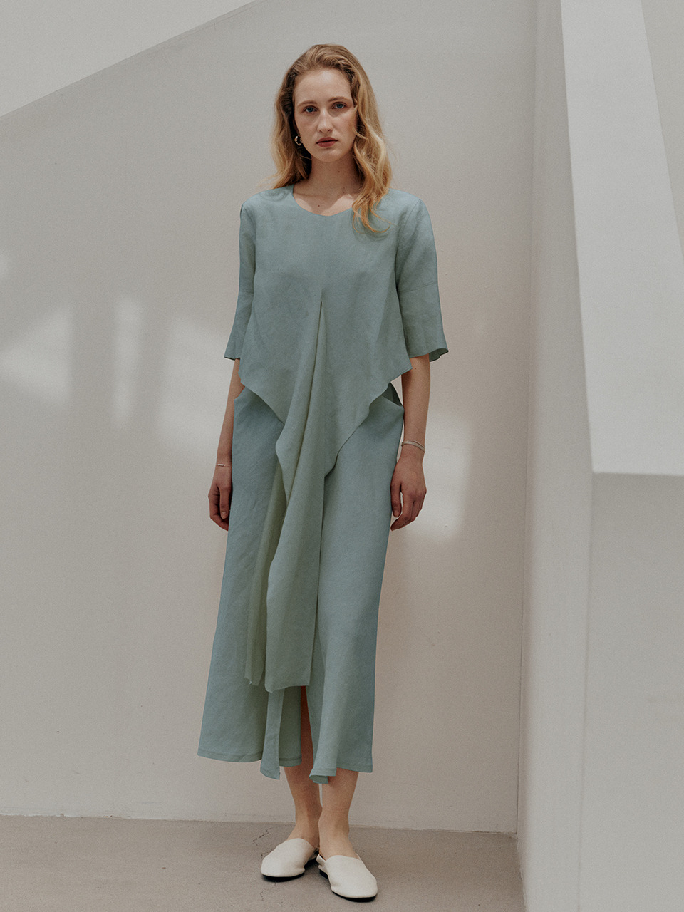 LETE ROBE Drape Linen Dress__Classic Mint - HAGO(하고)