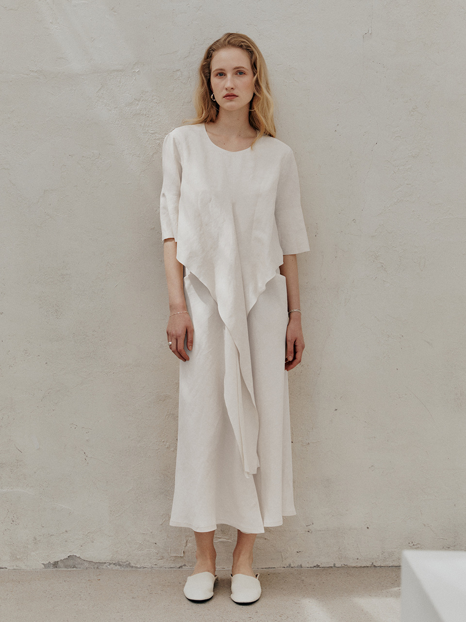 LETE ROBE Drape Linen Dress__Off White - HAGO(하고)