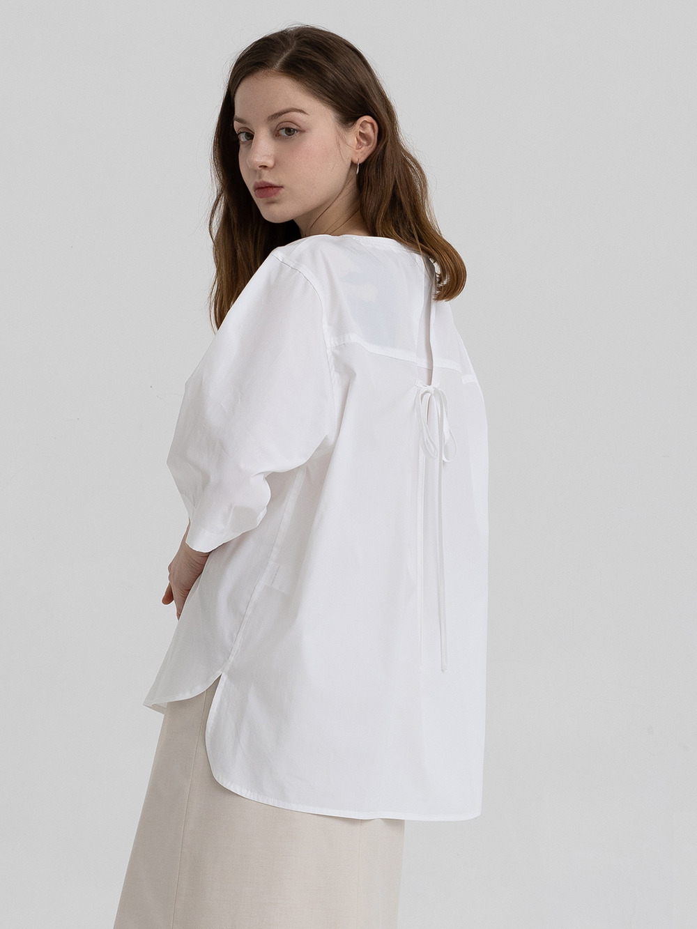 Cotton String Lace Up Shirts (white) - 하고