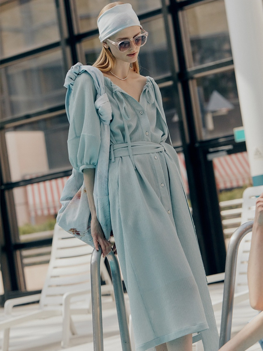 ESTHER Volume Neck String Reversible Pleated Dress_Mint - HAGO(하고)