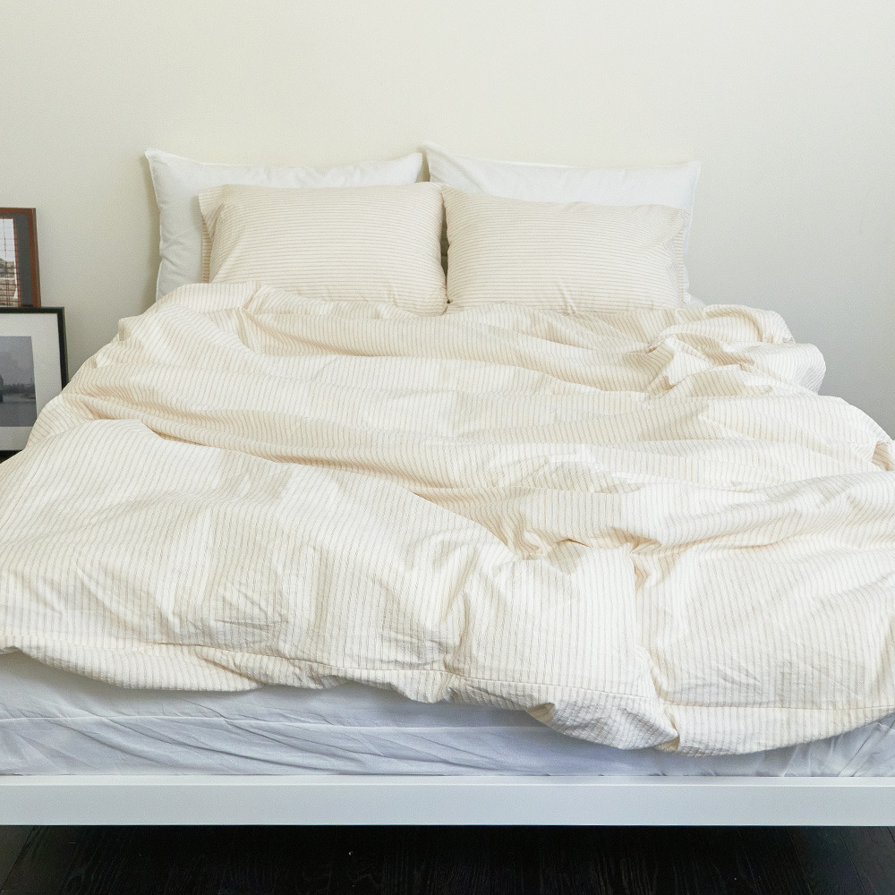 아이보리 스트라이프 차렵이불 - Q (200X230) - HAGO(하고)