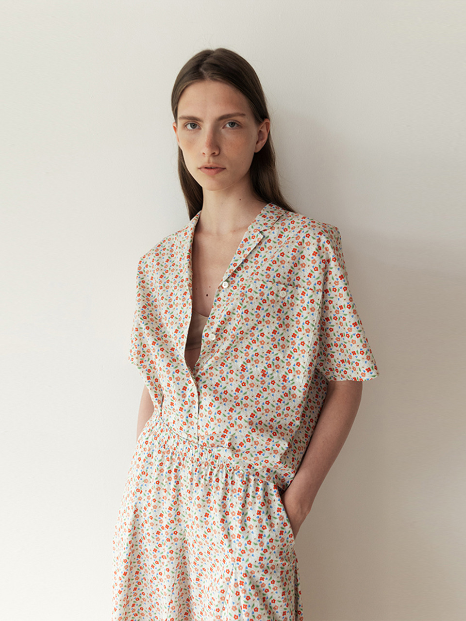 BACK BOX PLEATED SHIRT_IVORY PRINT - HAGO(하고)