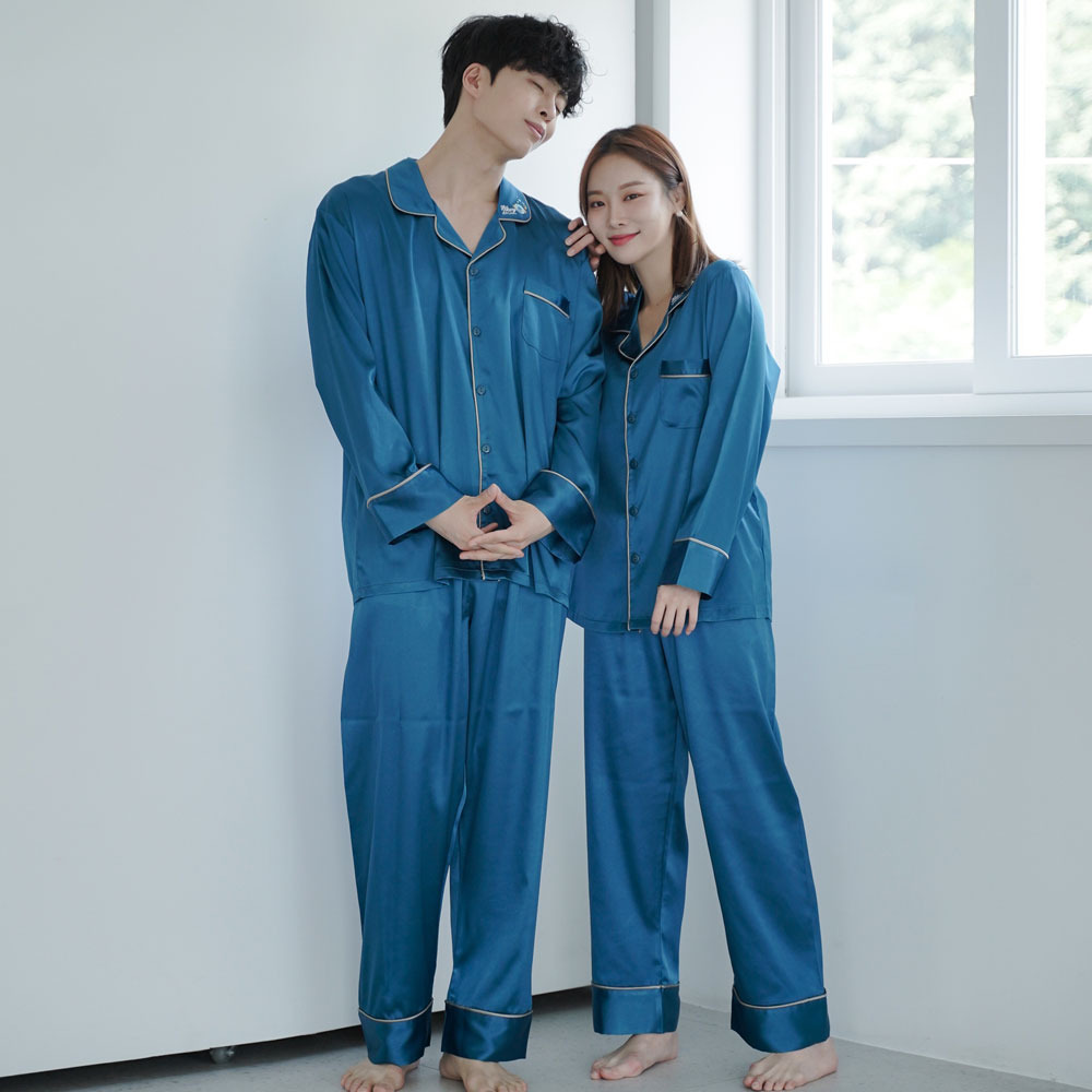 알콩단잠 커플잠옷 S 2xl 페페gr 실크 새틴 긴팔 봄 파자마 커플시밀러룩 홈웨어 상하의 세트 Hago하고