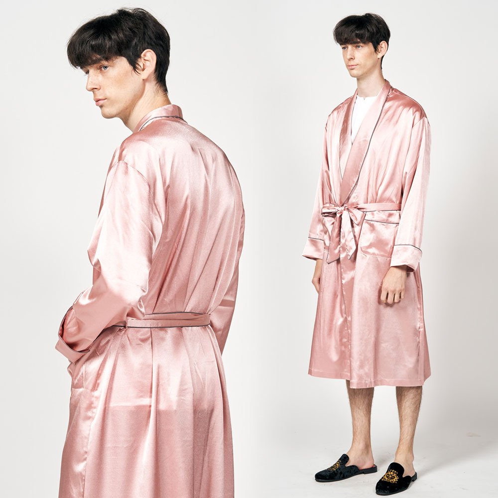 알콩단잠 남자 샤워가운 2size 120cm 롱 로브 무지pk 실크 새틴 잠옷가운 목욕 나이트가운 슬립웨어 Hago하고