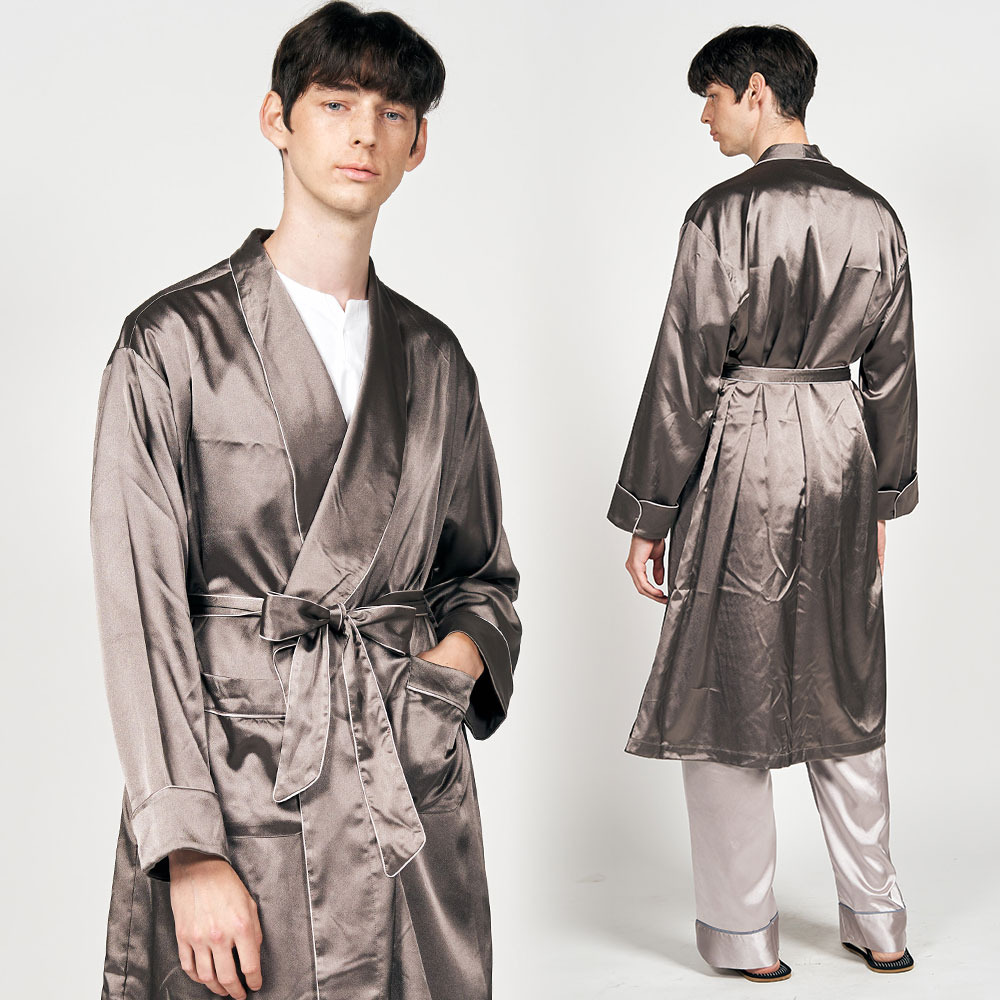 알콩단잠 남자 샤워가운 2size 120cm 롱 로브 무지br 실크 새틴 잠옷가운 목욕 나이트가운 슬립웨어 하고