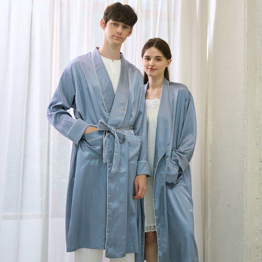 알콩단잠 커플 샤워가운 2size 120cm 롱 로브 무지bl 실크 새틴 잠옷가운 슬립웨어 목욕 나이트가운 Hago하고