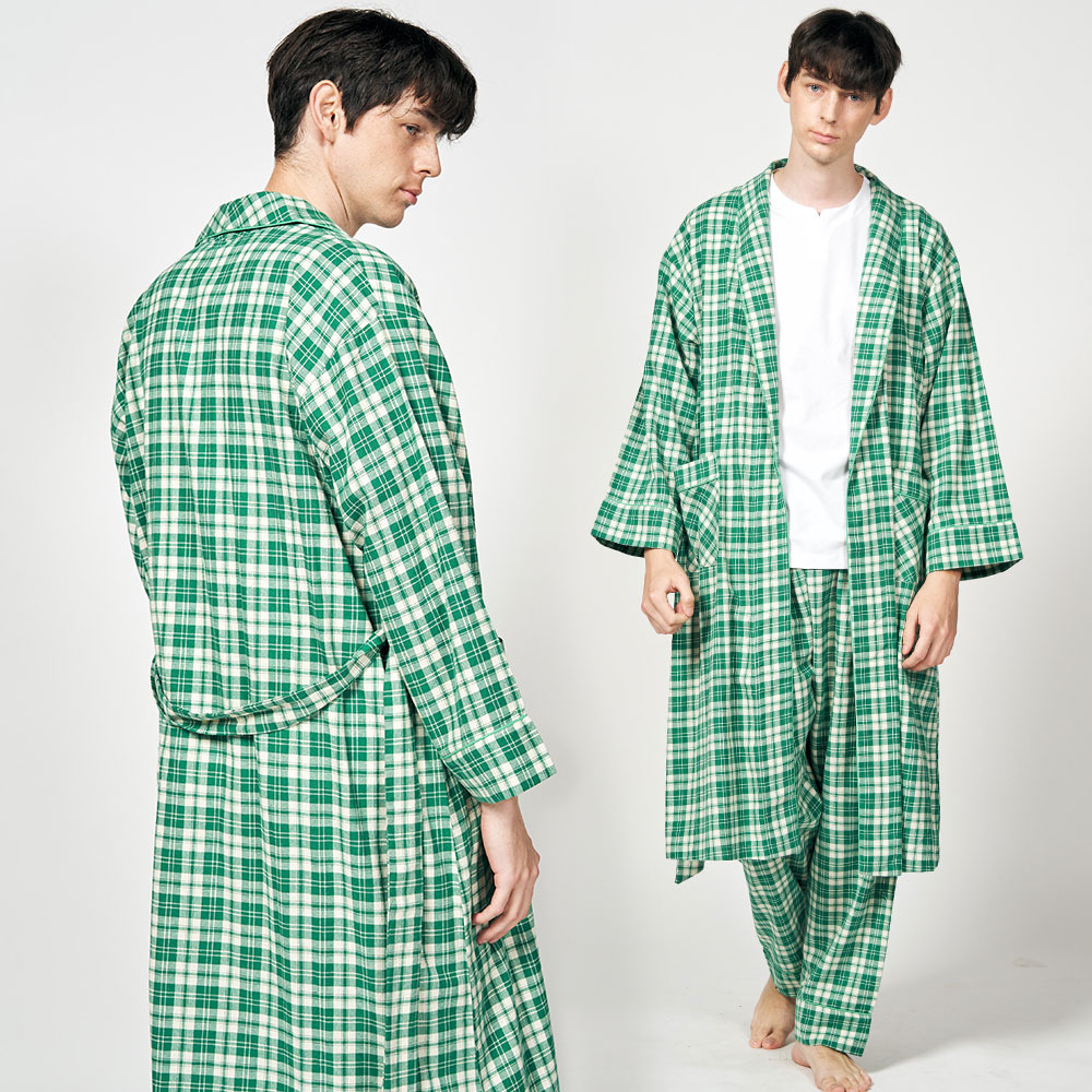 알콩단잠 남자 샤워가운 2size 120cm 롱 로브 체크gr 순면 선염지 나이트가운 잠옷 목욕가운 하고hago