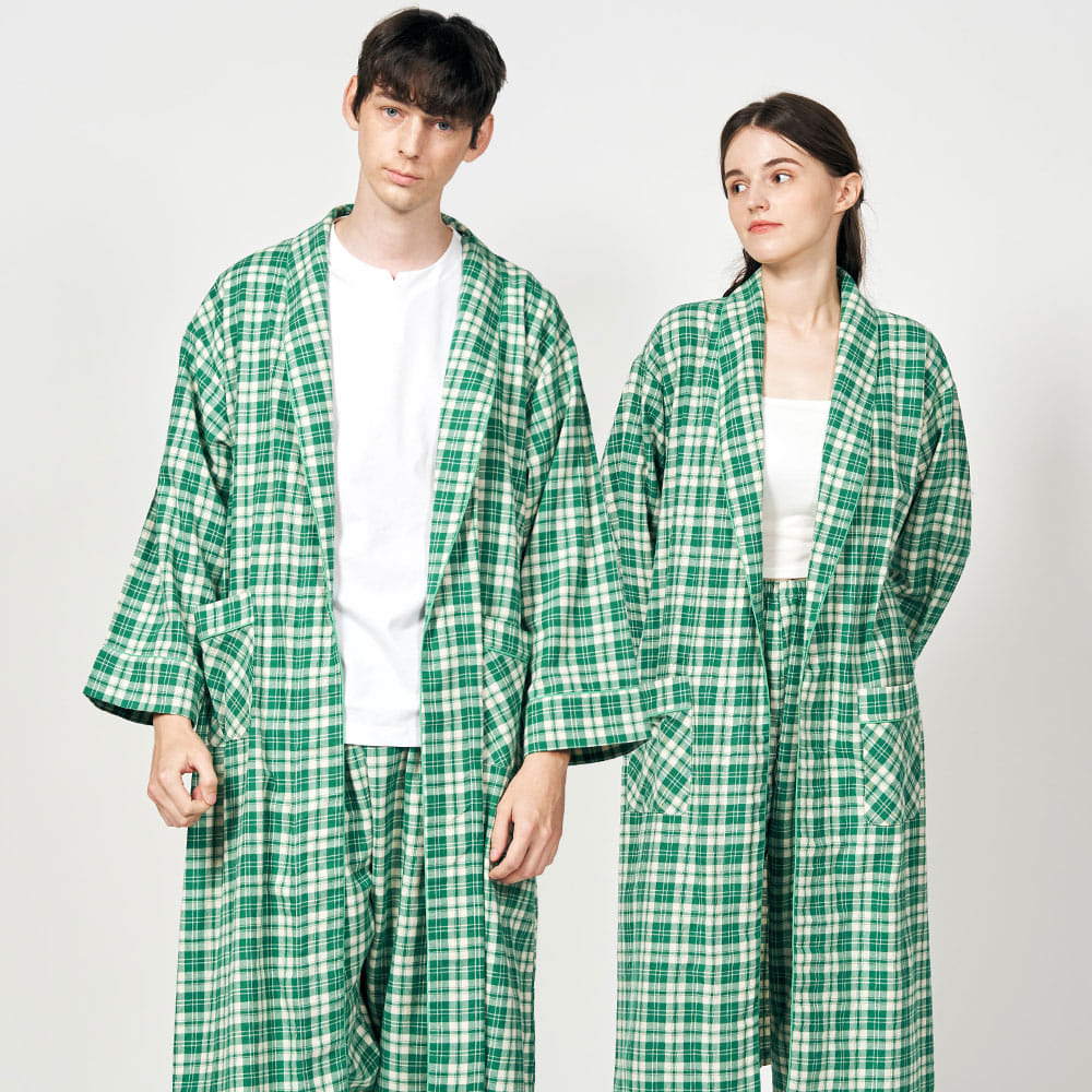 알콩단잠 여성 샤워가운 2size 120cm 롱 로브 체크gr 순면 선염지 나이트가운 잠옷 빅사이즈 목욕가운 하고hago