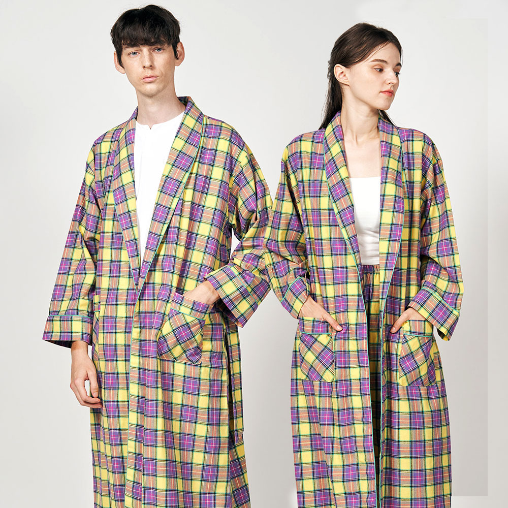 알콩단잠 여성 샤워가운 2size 120cm 롱 로브 타탄체크ye 순면 선염지 나이트가운 잠옷 빅사이즈 목욕가운 Hago하고