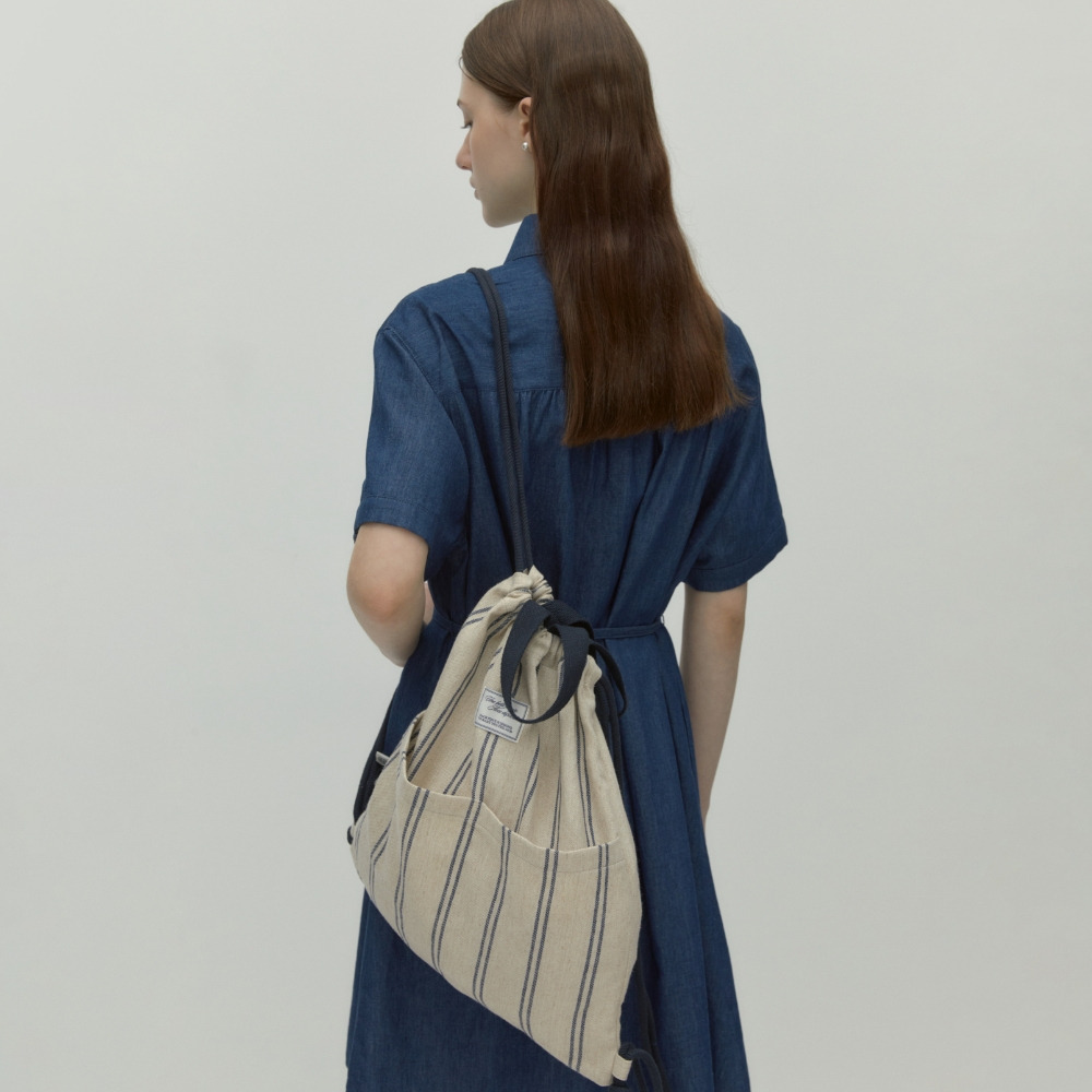 mignon drawstring backpack - navy stripe - 하고(HAGO)
