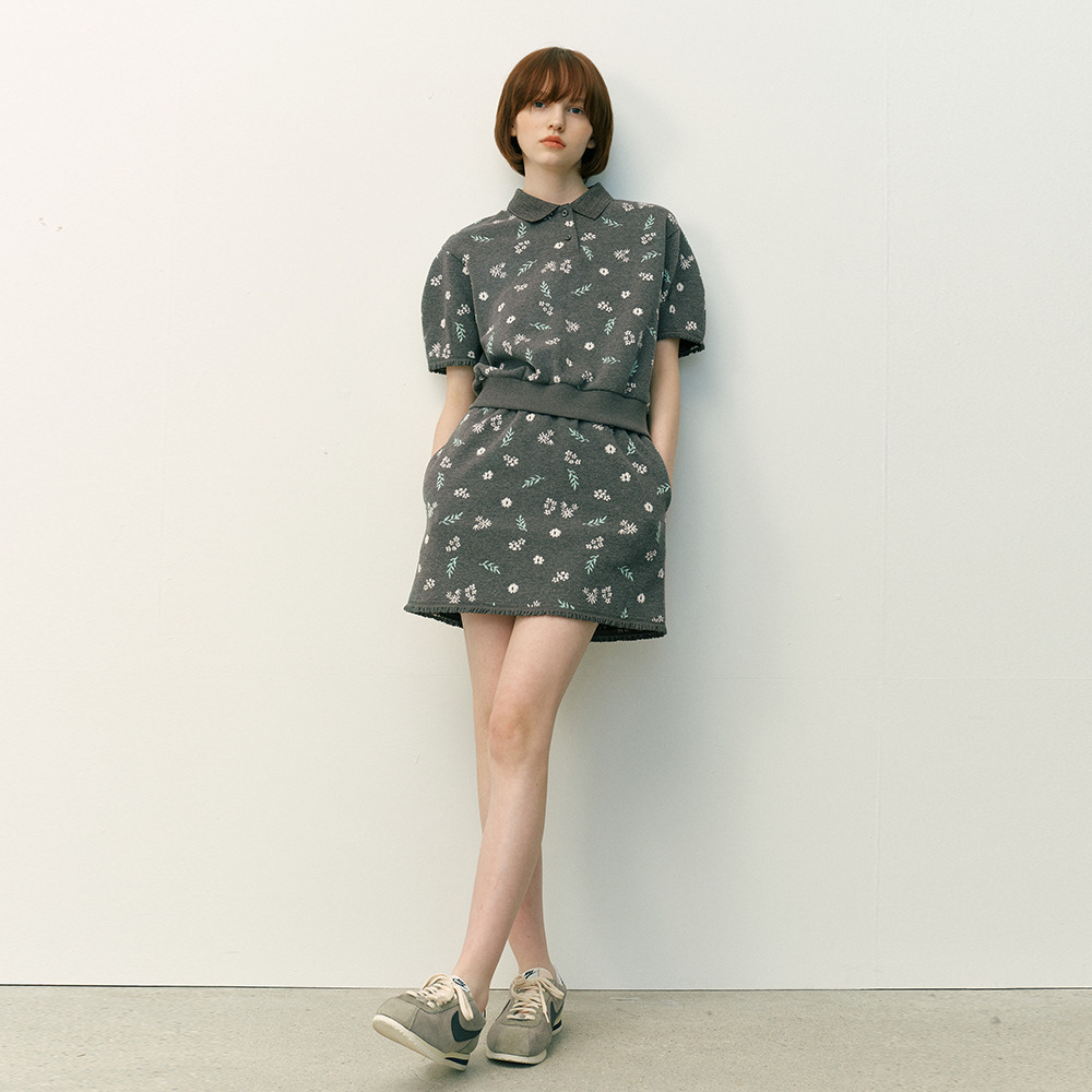 카라타 플로럴 자카드 미니 스커트 (Charcoal/Deep blue) - HAGO(하고)