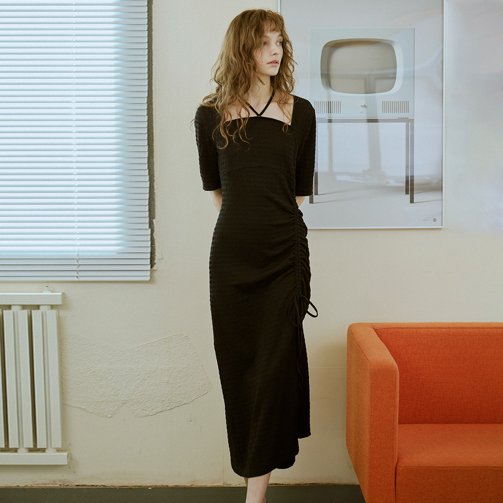 Square strap crinkle long onepiece - HAGO(하고)