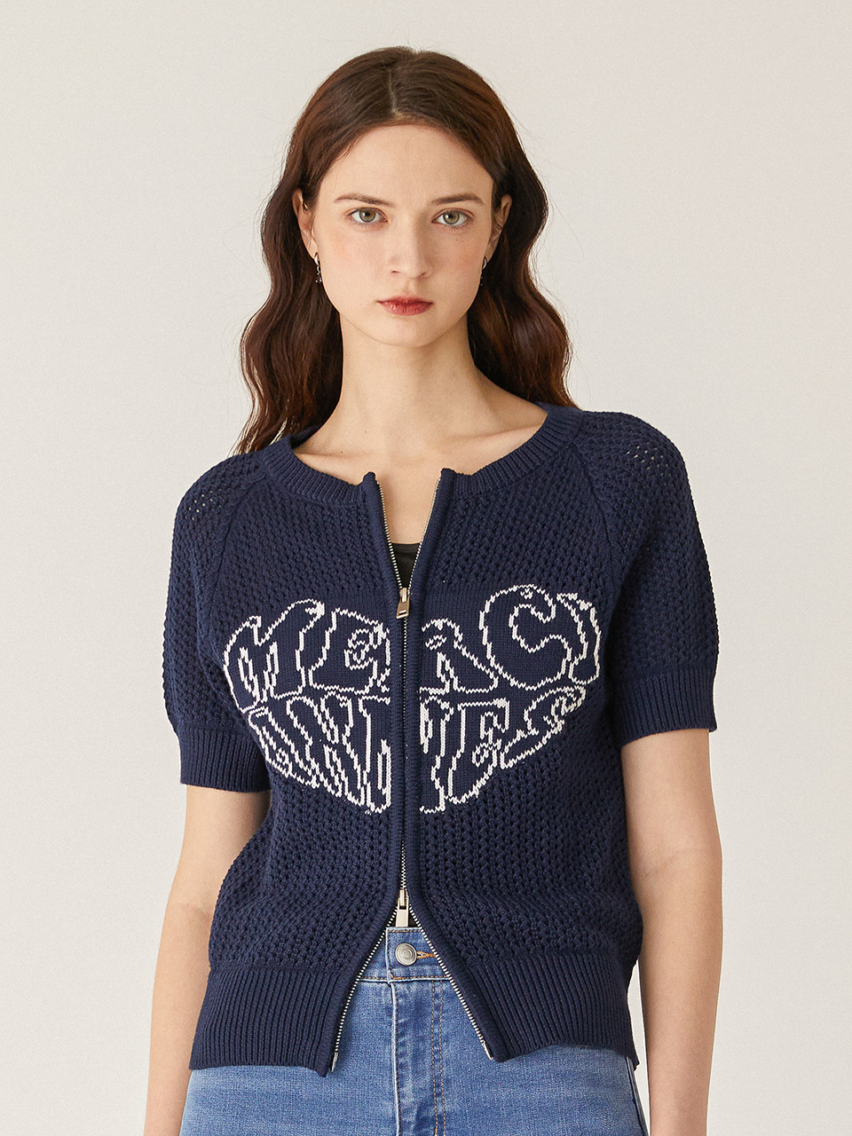 Heart Lettering Cardigan_NAVY (SA3GDN1_45) - HAGO(하고)