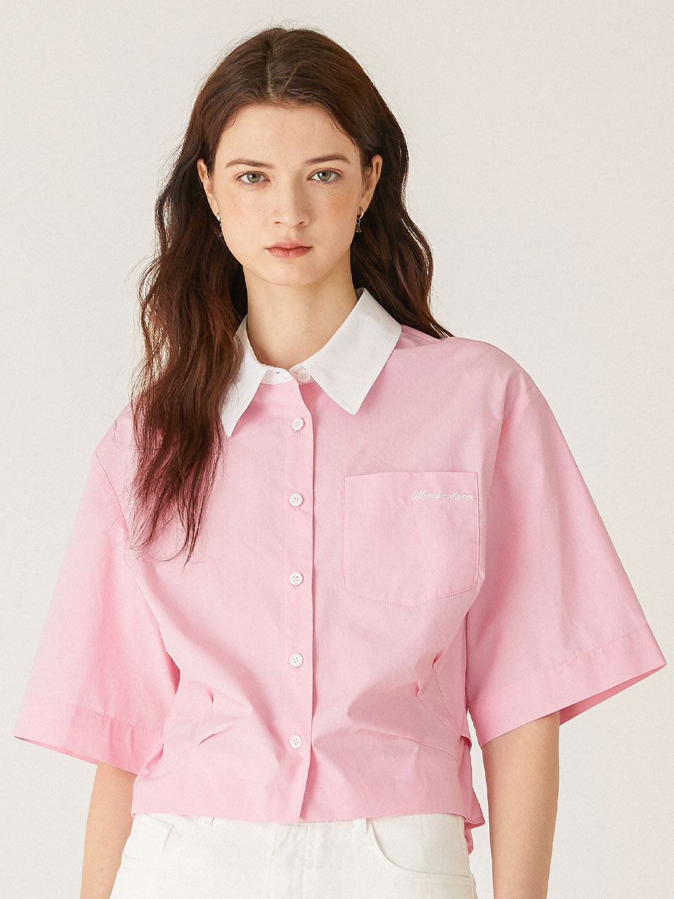 Waist Tuck Cropped Shirt_PINK (SA4SSN1_81) - HAGO(하고)