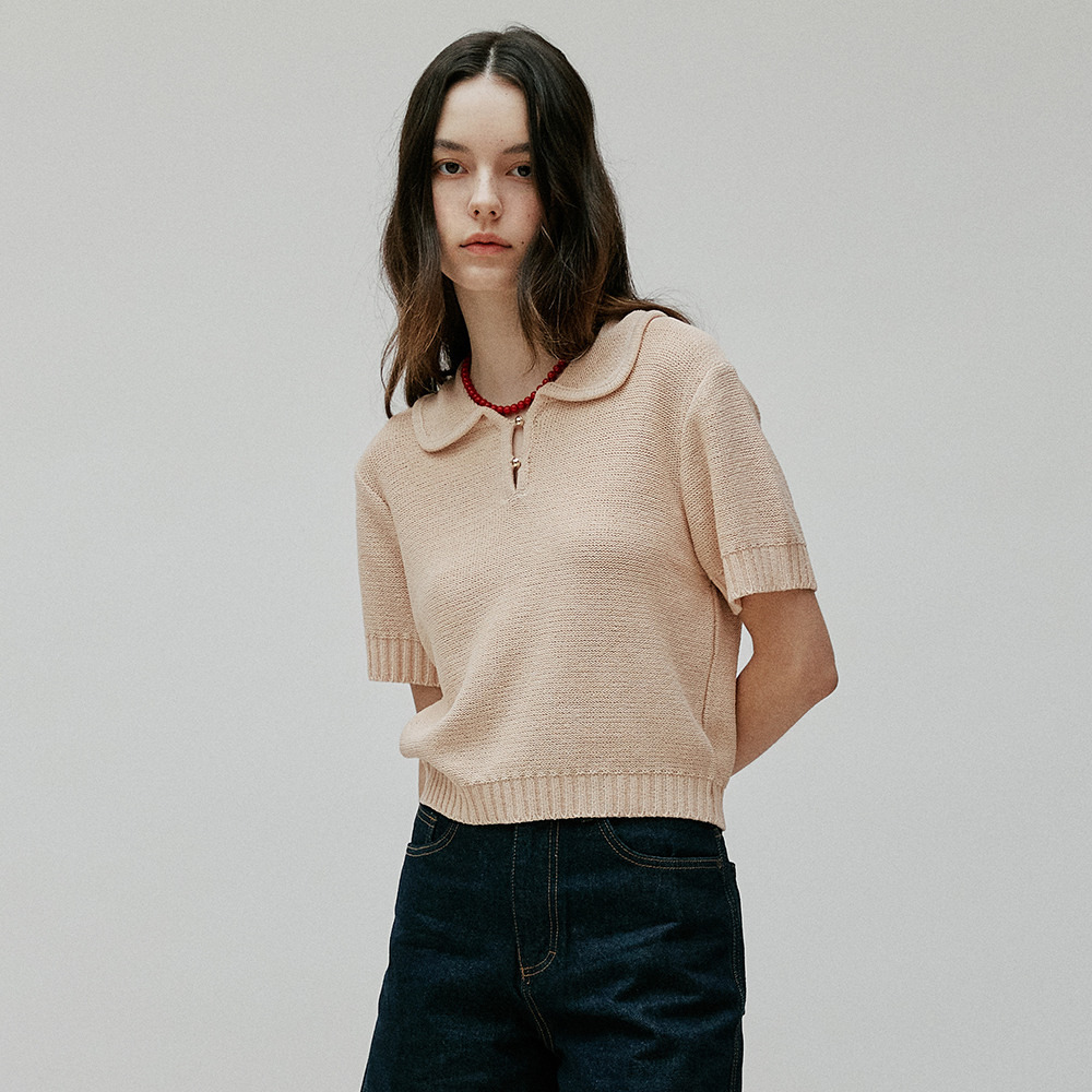 PUFF COLLAR KNIT_LIGHT PINK - 하고