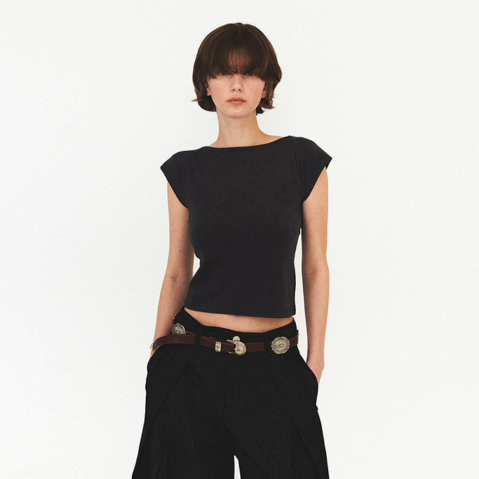 BACK OPEN STRING TEE (dark grey) - HAGO(하고)