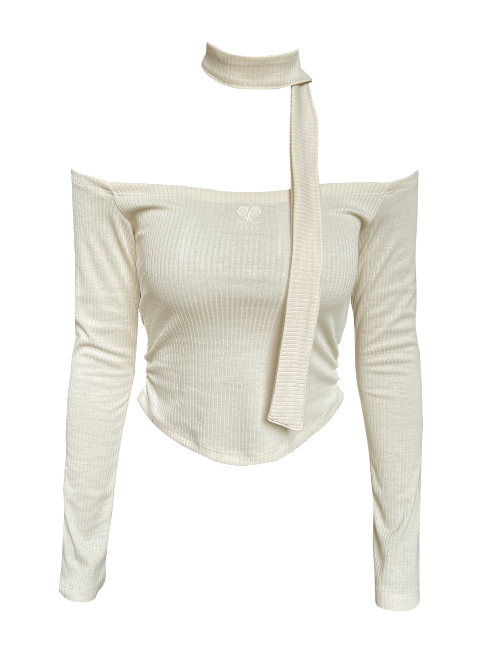 JENNIE OFF-SHOULDER LOGO TOP PALE YELLOW - HAGO(하고)