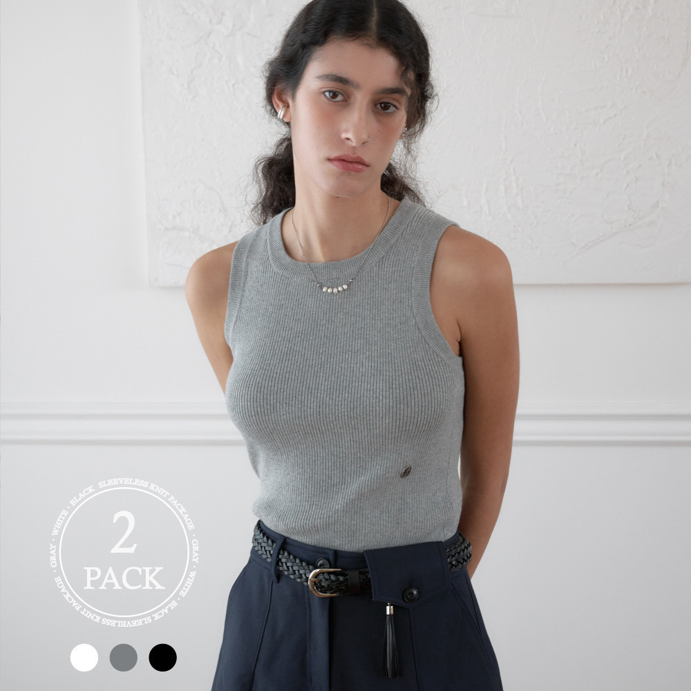 2PACK 스퀘어 넥 니트 슬리브리스 (3color) - 하고