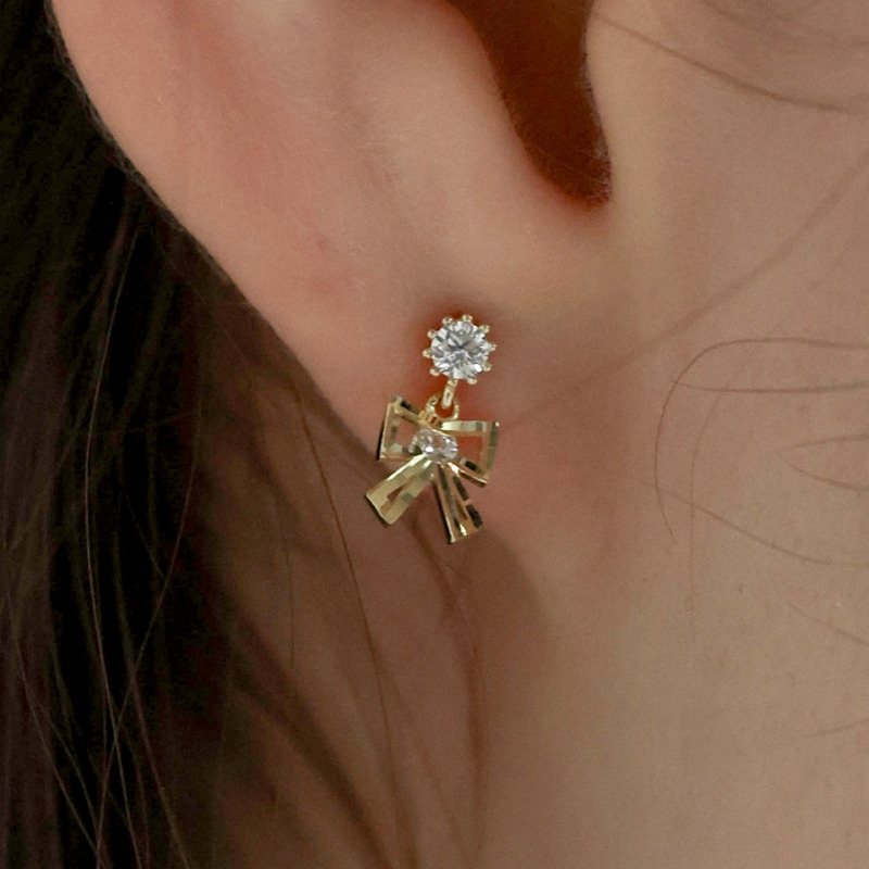[14K] Lovely Ribbon-Dangled Earrings GE231 - HAGO(하고)
