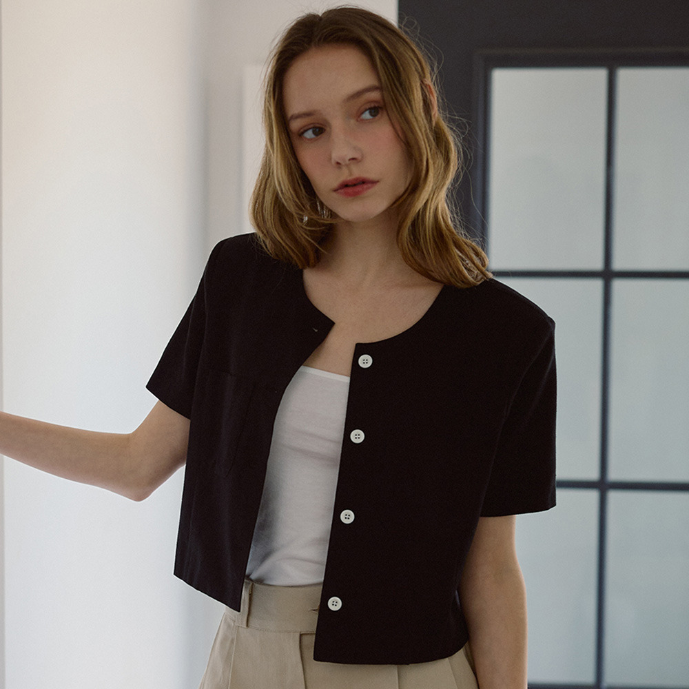 Linen Half Sleeve Jacket [Black] - HAGO(하고)