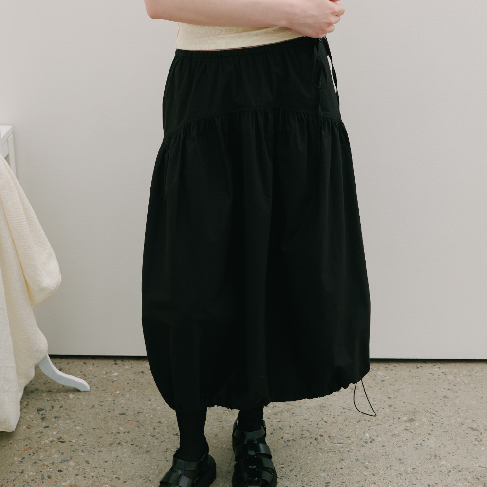 Shirring volume Stopper Skirt Black - HAGO(하고)