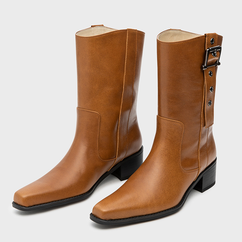 BELTED MIDDLE BOOT_MILK BROWN - HAGO(하고)
