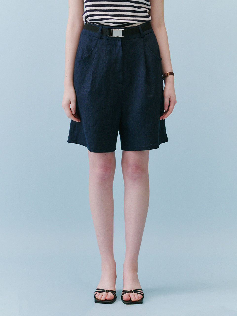 Buckle Linen Shorts_(Navy) - HAGO(하고)