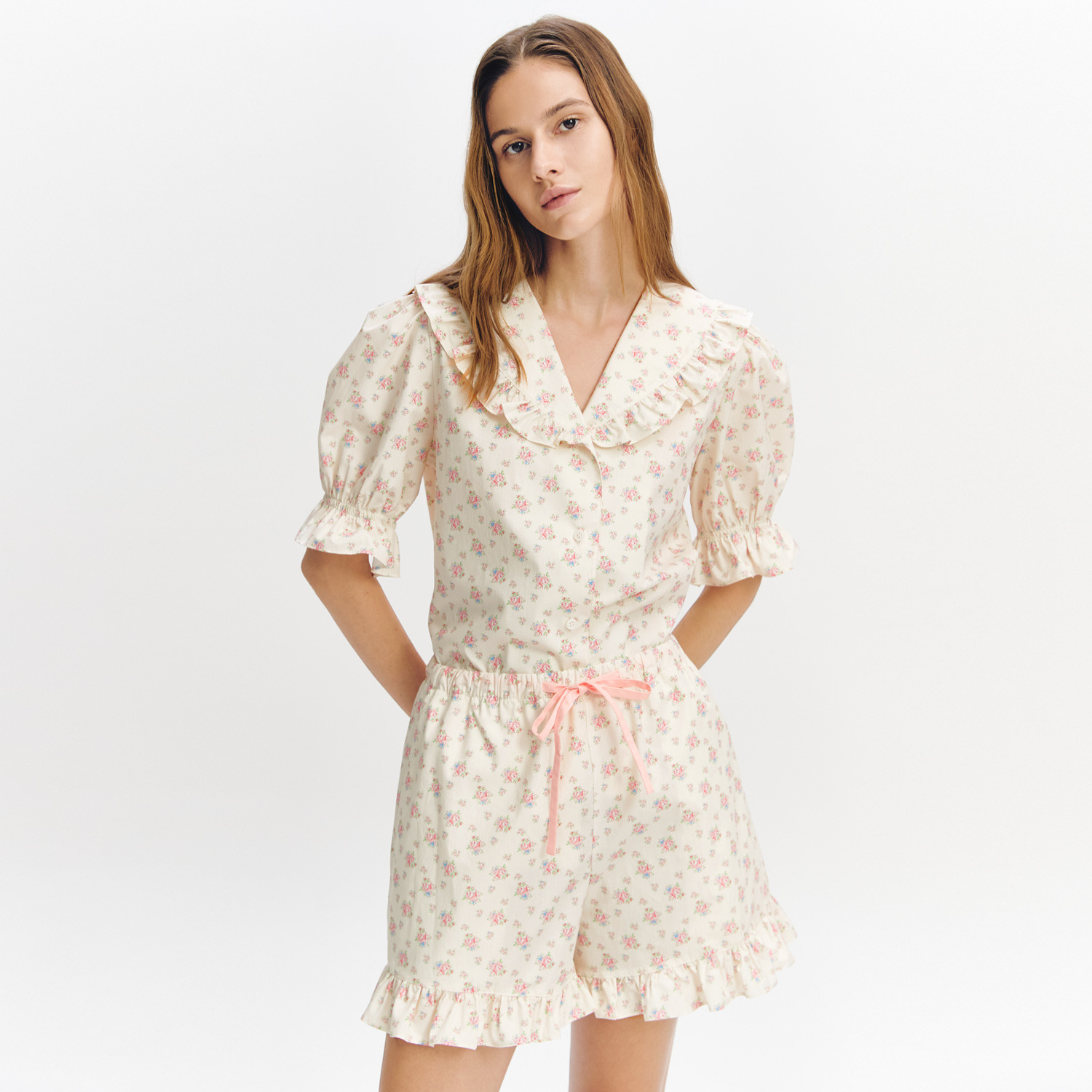 Frilly Flower Pajama Pair PINK - 하고