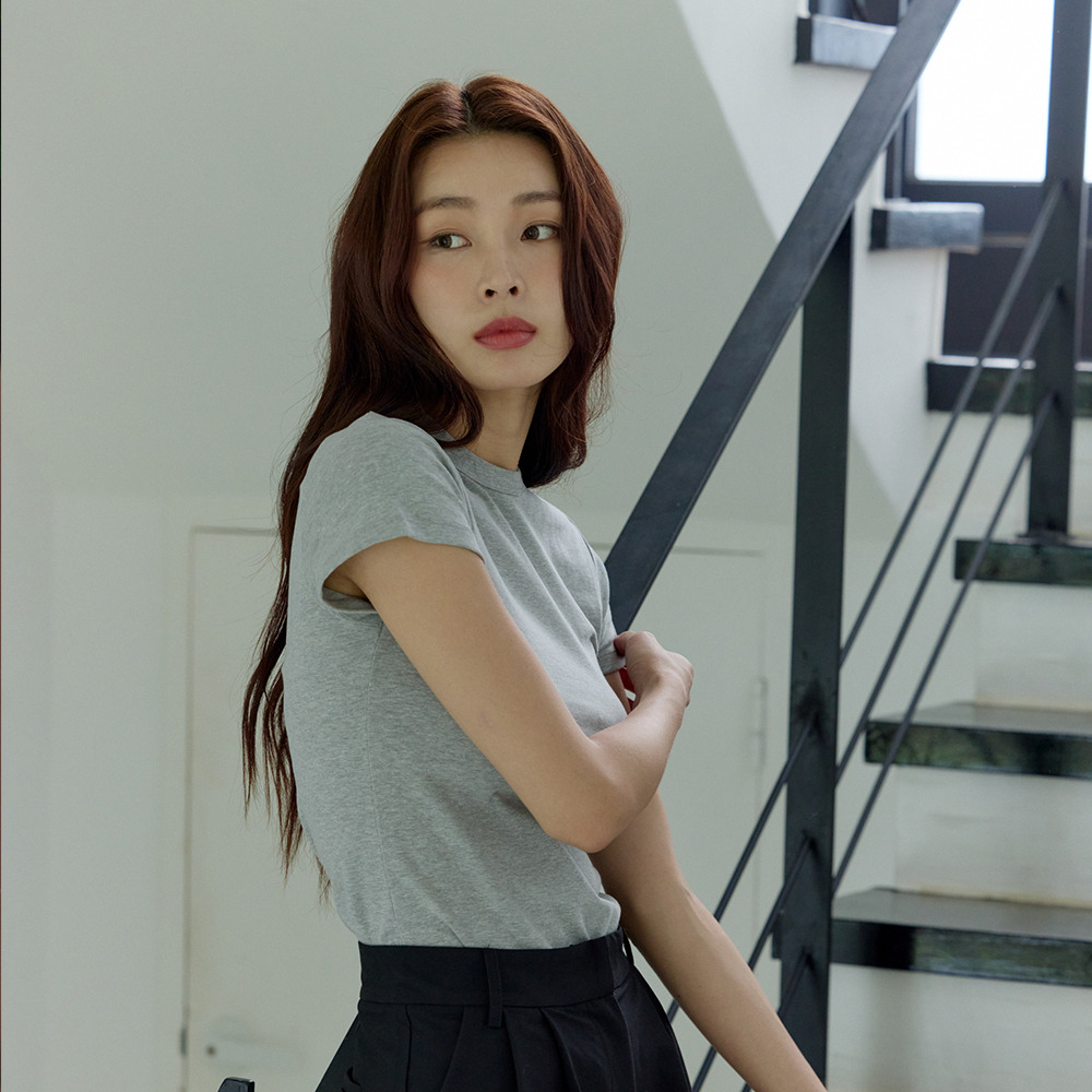 [22% 쿠폰]코튼 슬림 티셔츠 [그레이] - HAGO(하고)