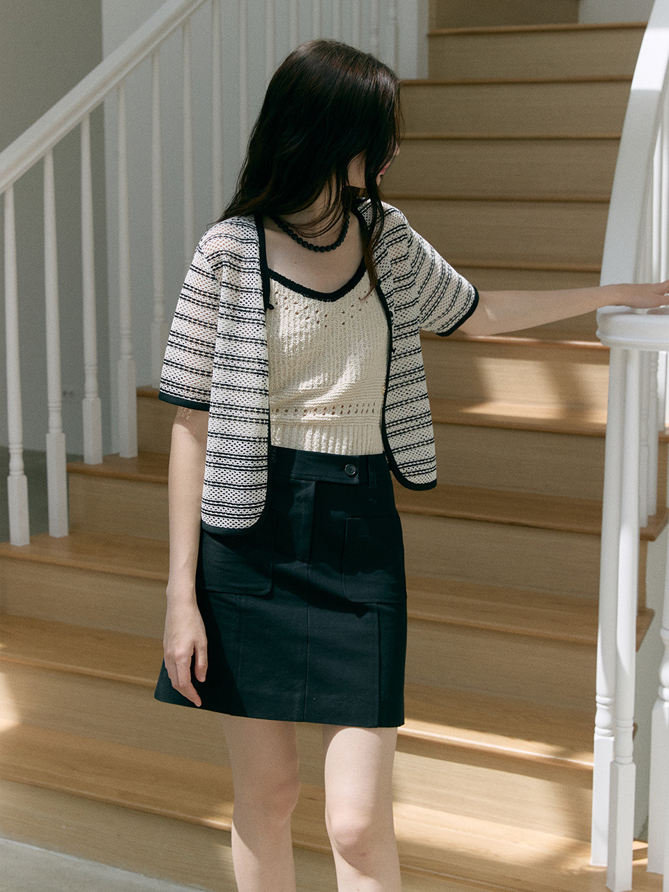 LINEN OUT-POCKET MINI SKIRT (moat black) - 하고(HAGO)