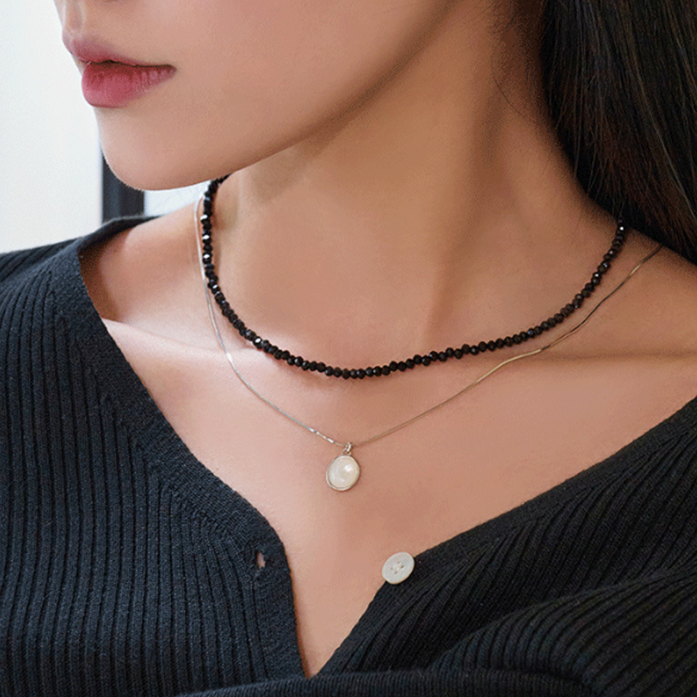 [33%쿠폰]실버 925 블랙 초커 비즈 목걸이 2mm, 3mm - HAGO(하고)