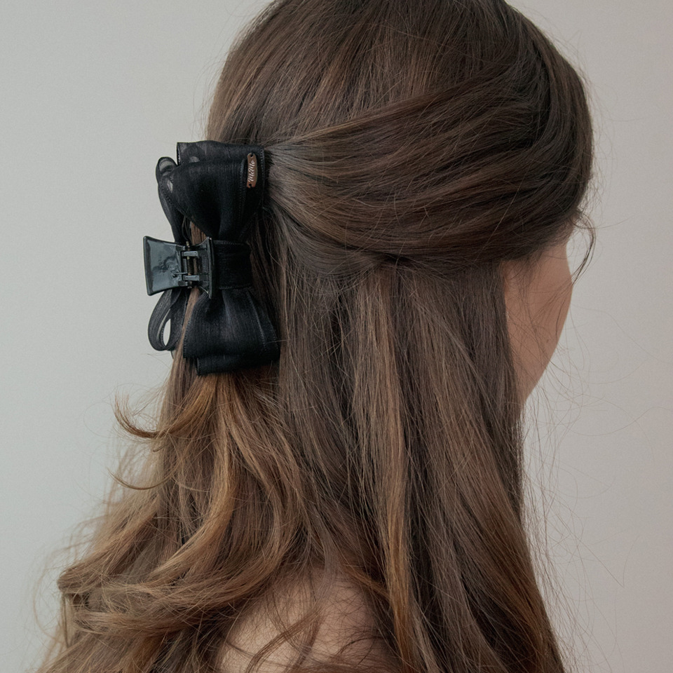 Black mini ribbon hair claw - HAGO(하고)