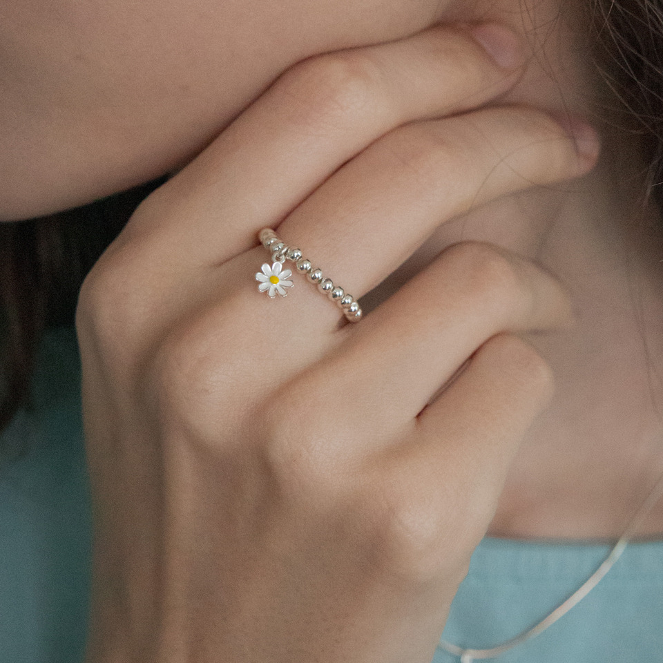 [Silver] Daisy flower with ball ring - 하고