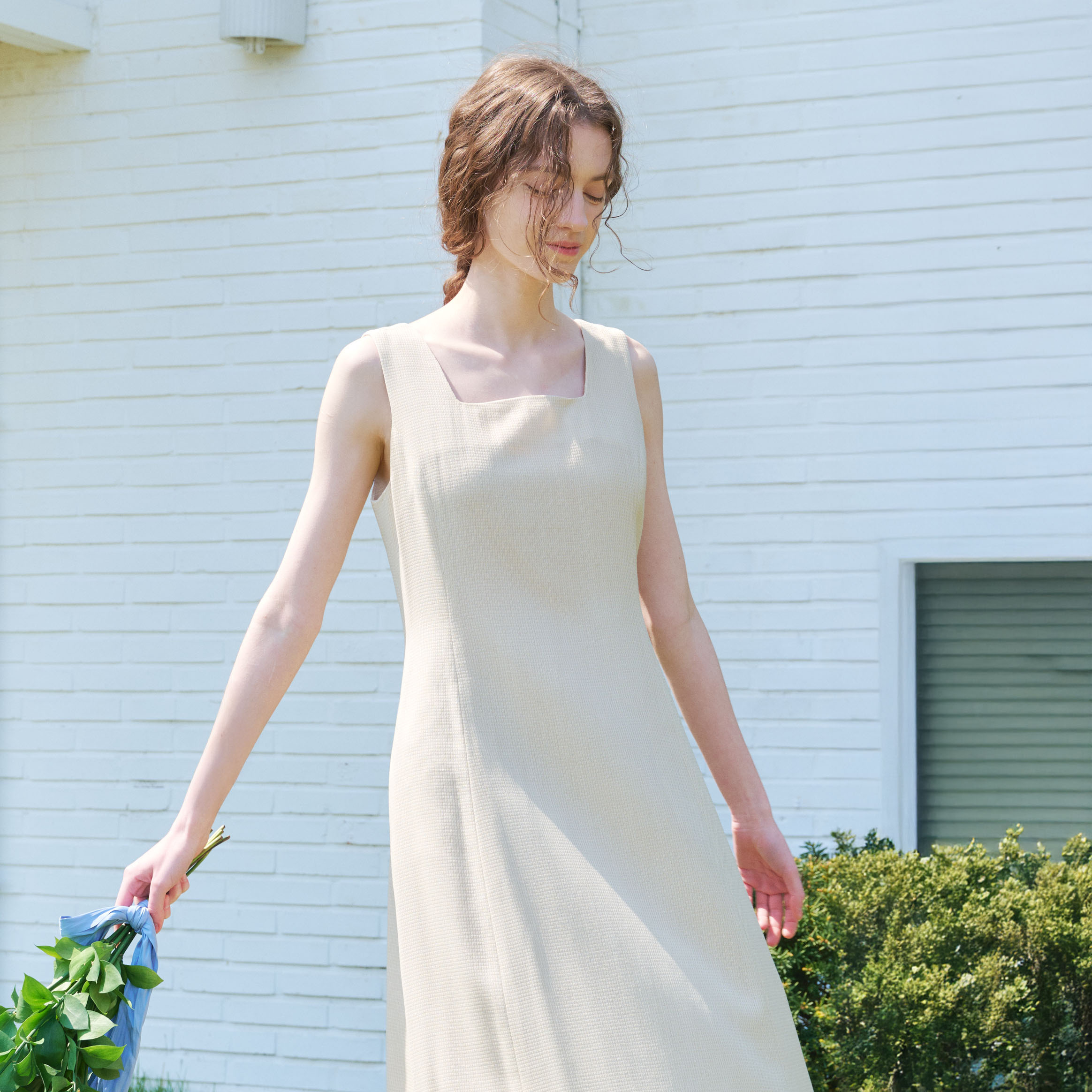 ROUND SQUARE NECK A-LINE OP (YELLOW BEIGE) - HAGO(하고)