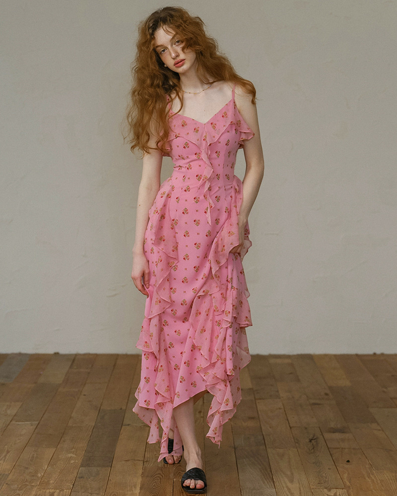 Cest_Pink roses ruffled camisole dress - 하고(HAGO)