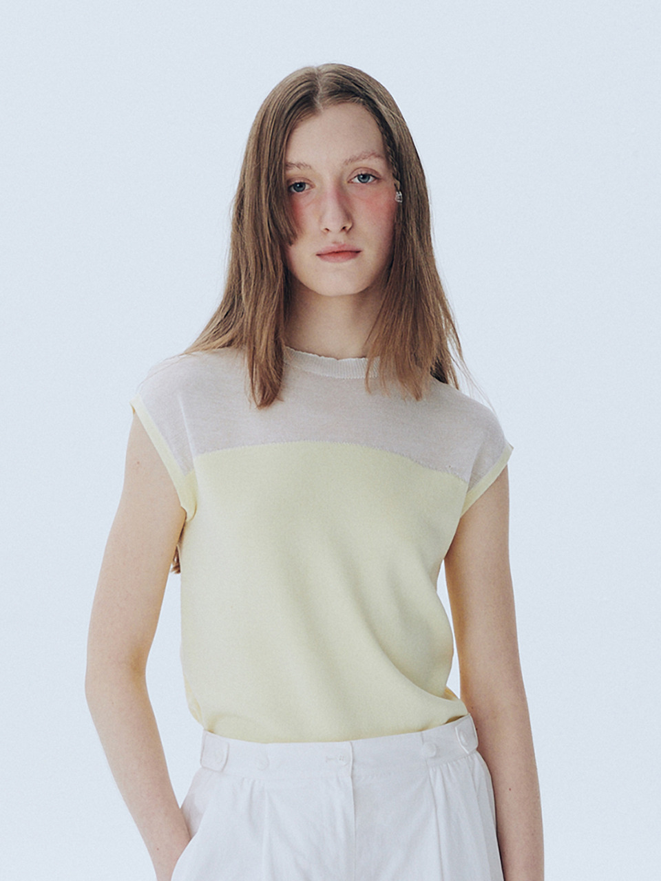 Sheer Mock Neck Sweater_LIGHT YELLOW - HAGO(하고)