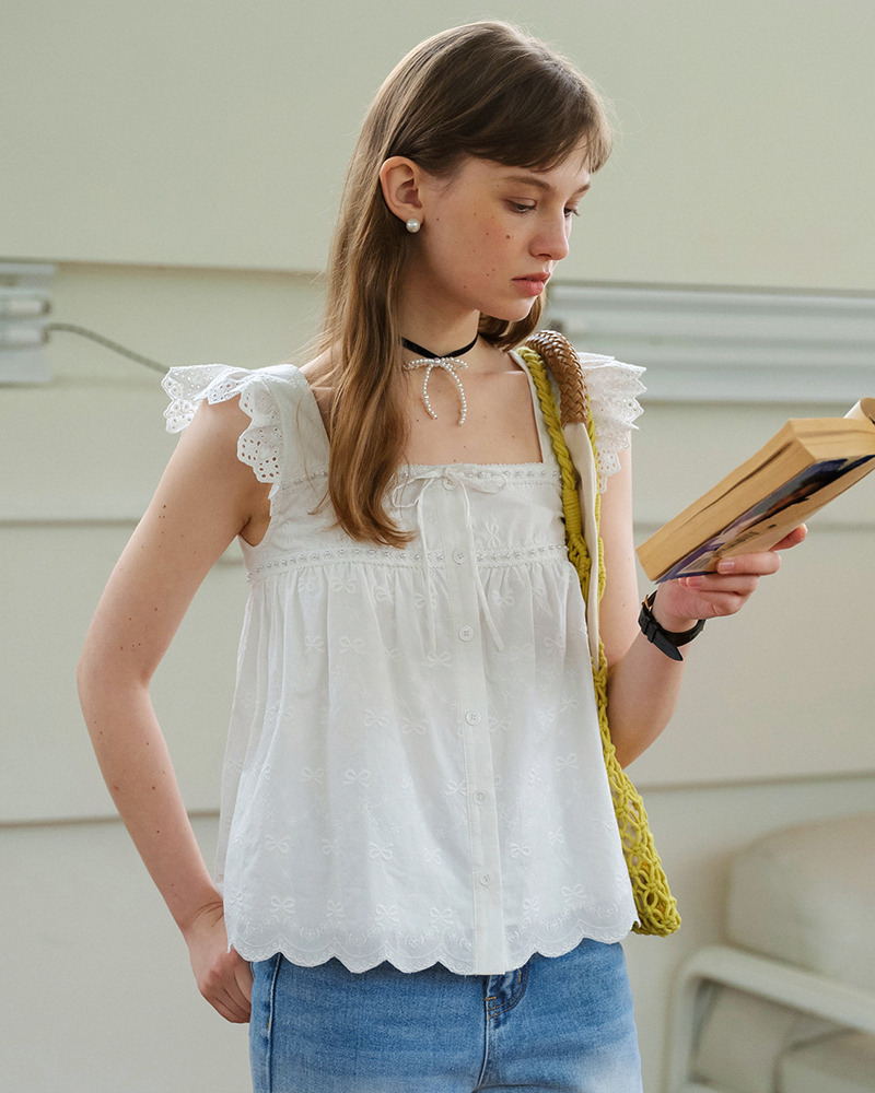 DD_Ribbon embroidery sleeveless top - 하고