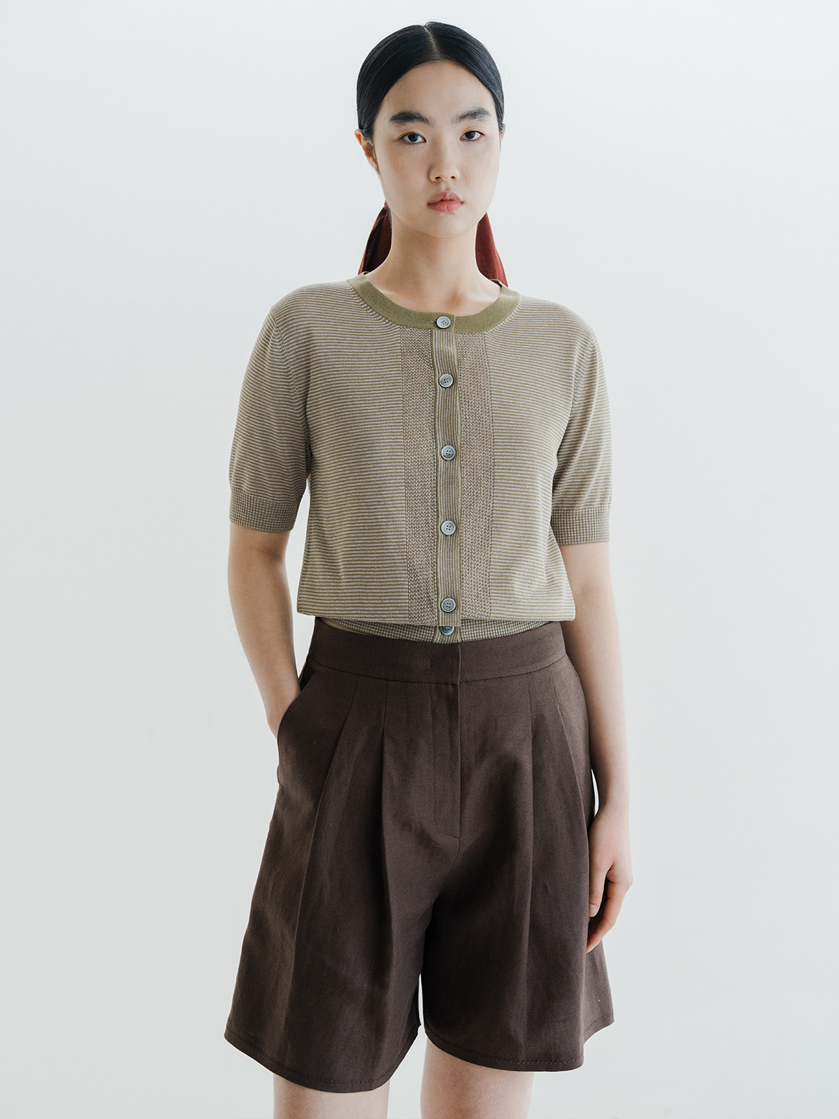 STRIPE POINT CARDIGAN_KHAKI - 하고