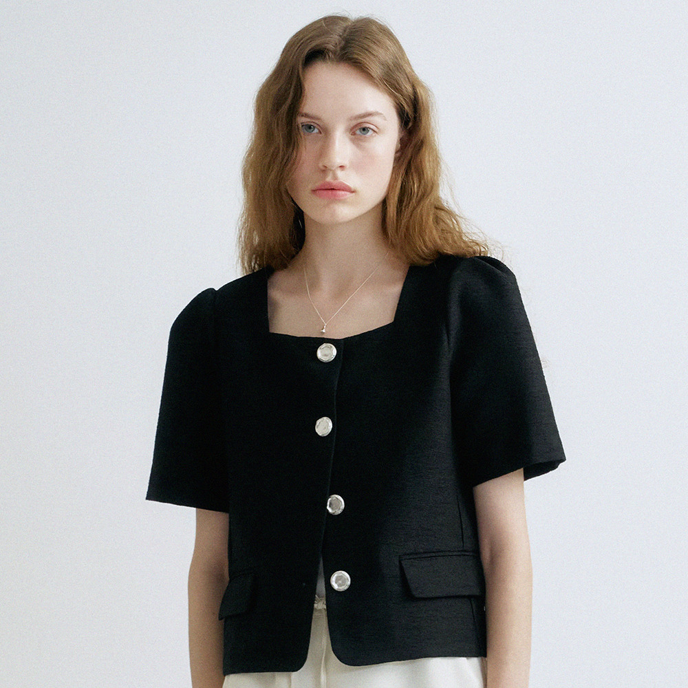 S Square Summer Tweed Jacket_Black - HAGO(하고)