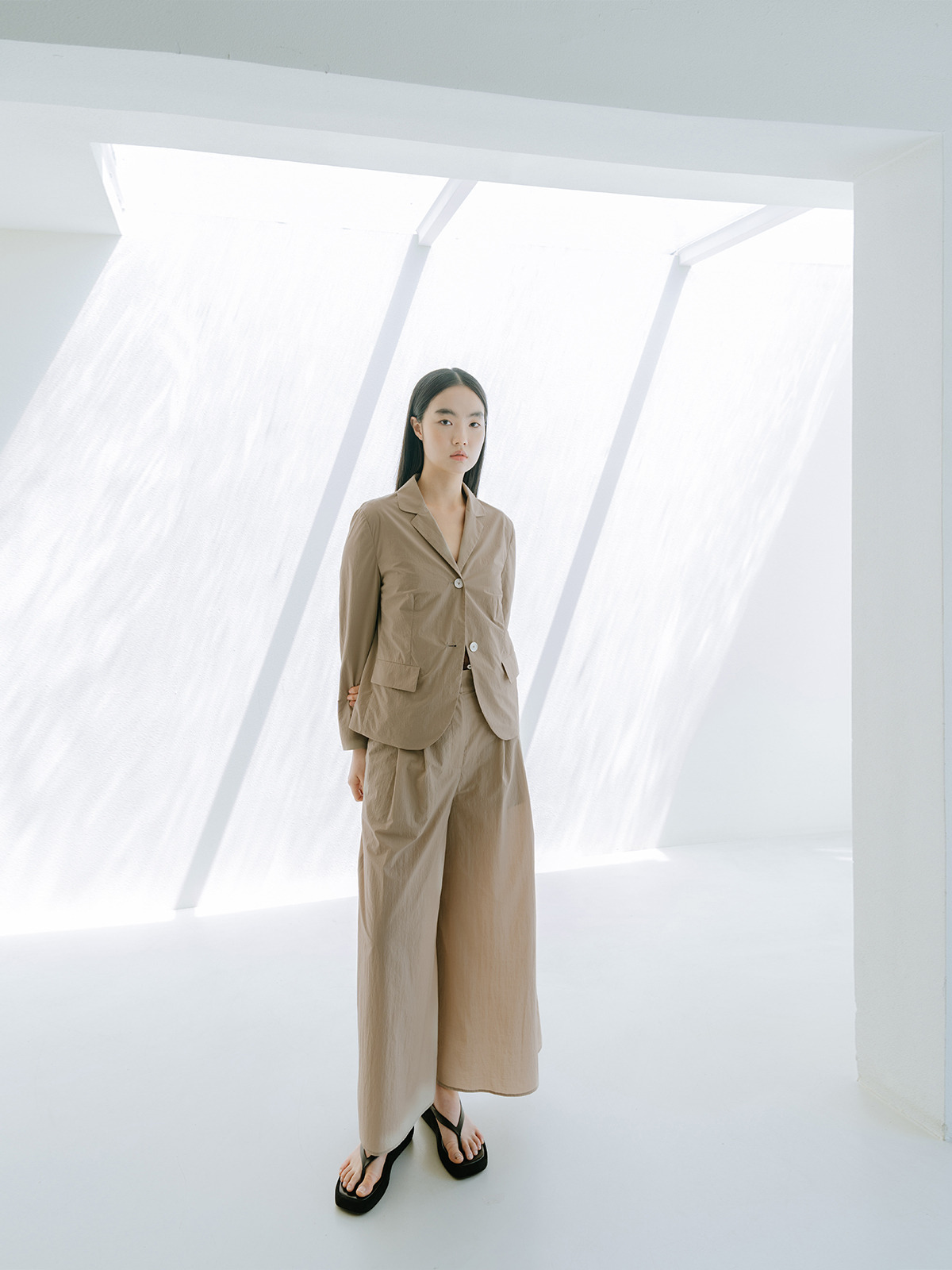 COTTON BLEND WIDE PANTS__BEIGE - 하고(HAGO)