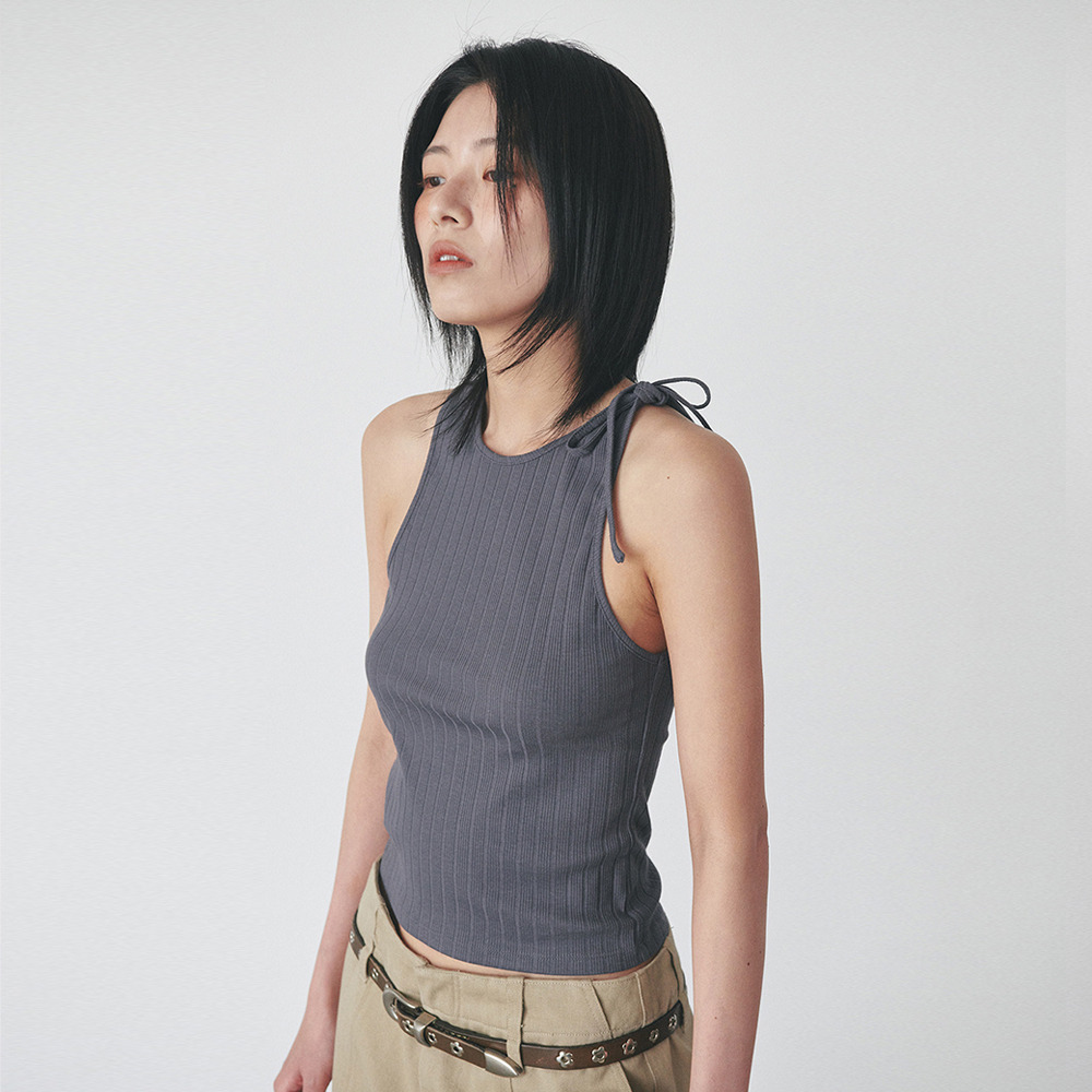 ONE SHOULDER STRING SLEEVLESS - CHARCOAL - 하고