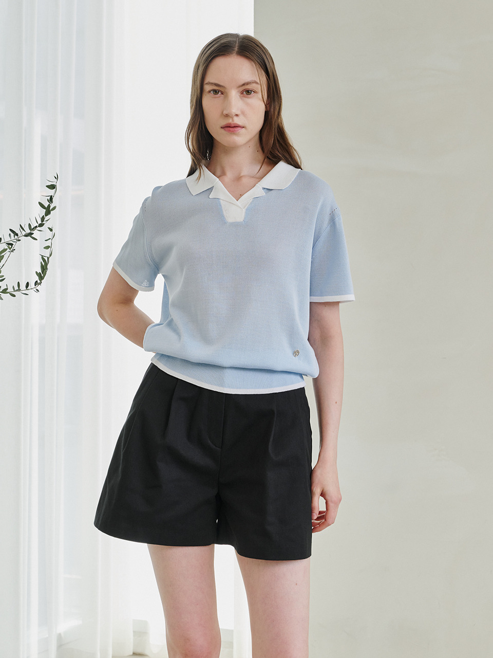 Color Combi Collar Knit - Sky Blue - HAGO(하고)