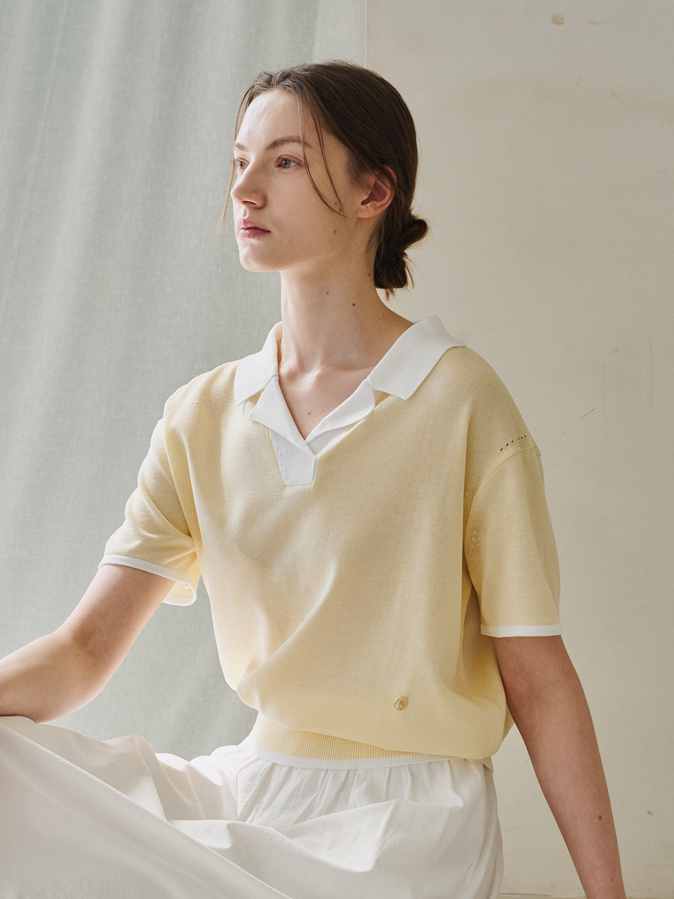 Color Combi Collar Knit - Lemon - HAGO(하고)
