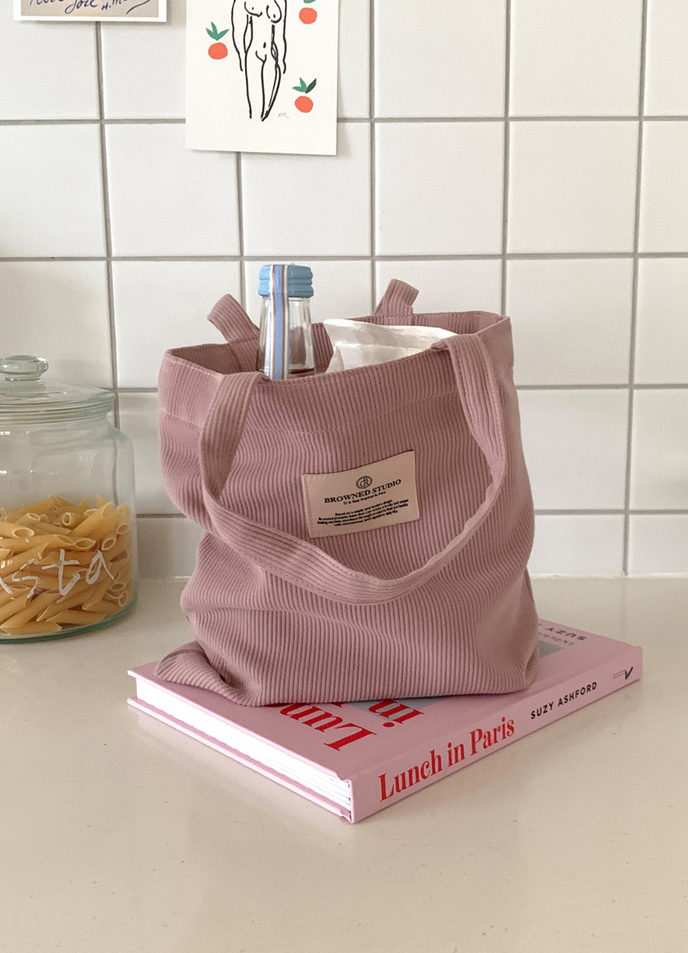 Corduroy Mini Eco Bag (pink) - 하고(HAGO)