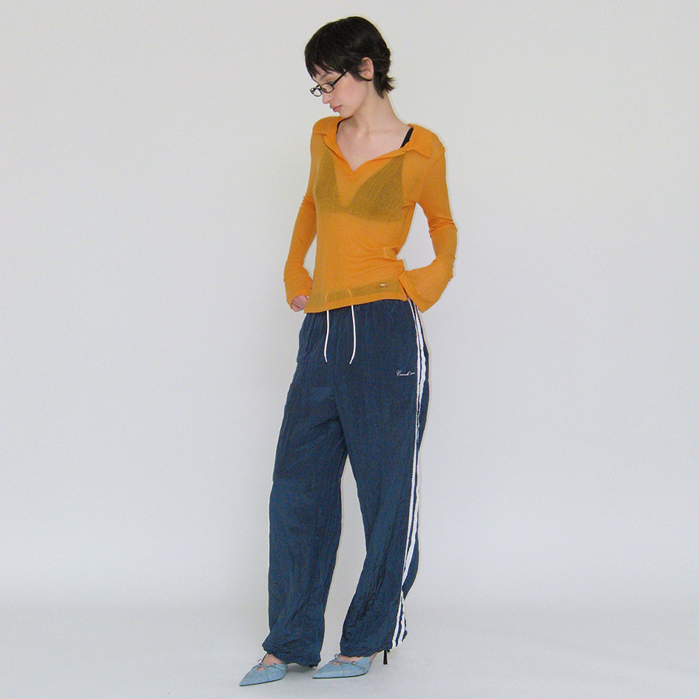 FRILL LINE WRINKLED PANTS_NAVY - HAGO(하고)