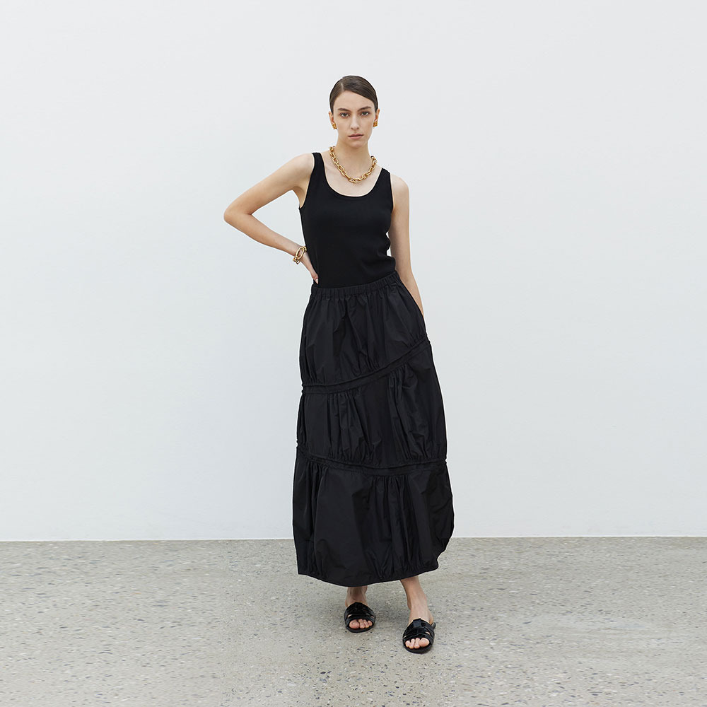 Balloon Banding Long Skirt Black - 하고